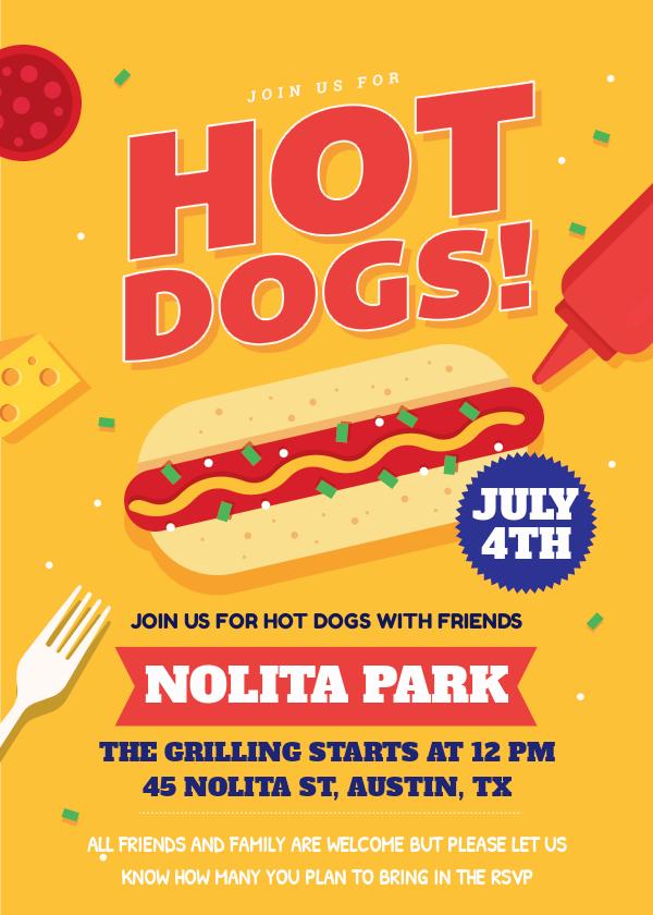 Hot dogs 4th of July invitation