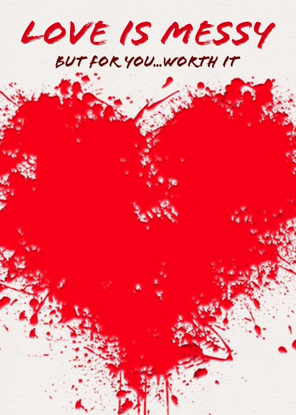 Love with giant messy red heart