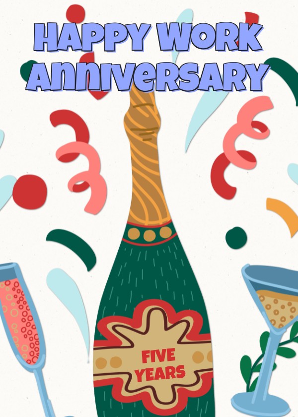 Work anniversary champagne cheers | Work anniversary cards | Ellacard
