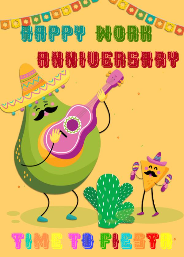 Fiesta work anniversary with avocado playing the guitar